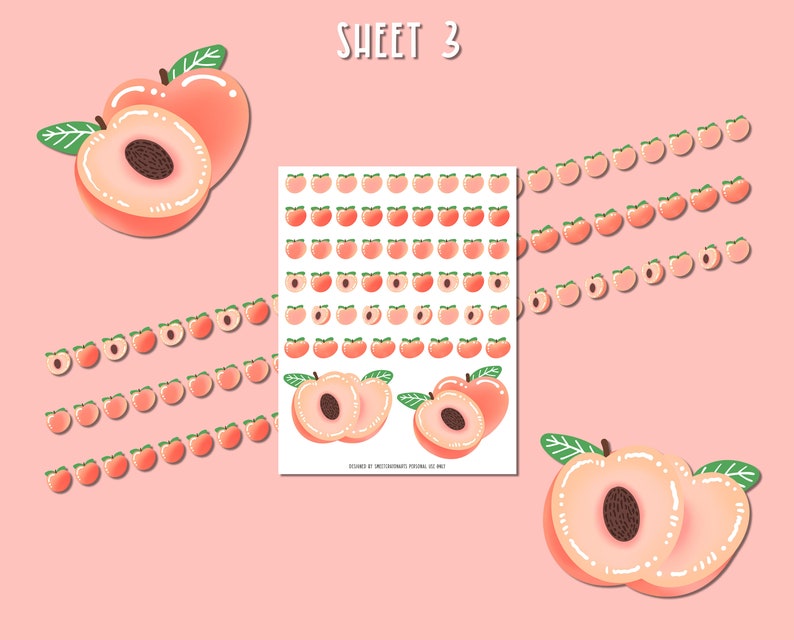 30 Cute Peach Digital Sticker Pack Printable Stickers - Etsy