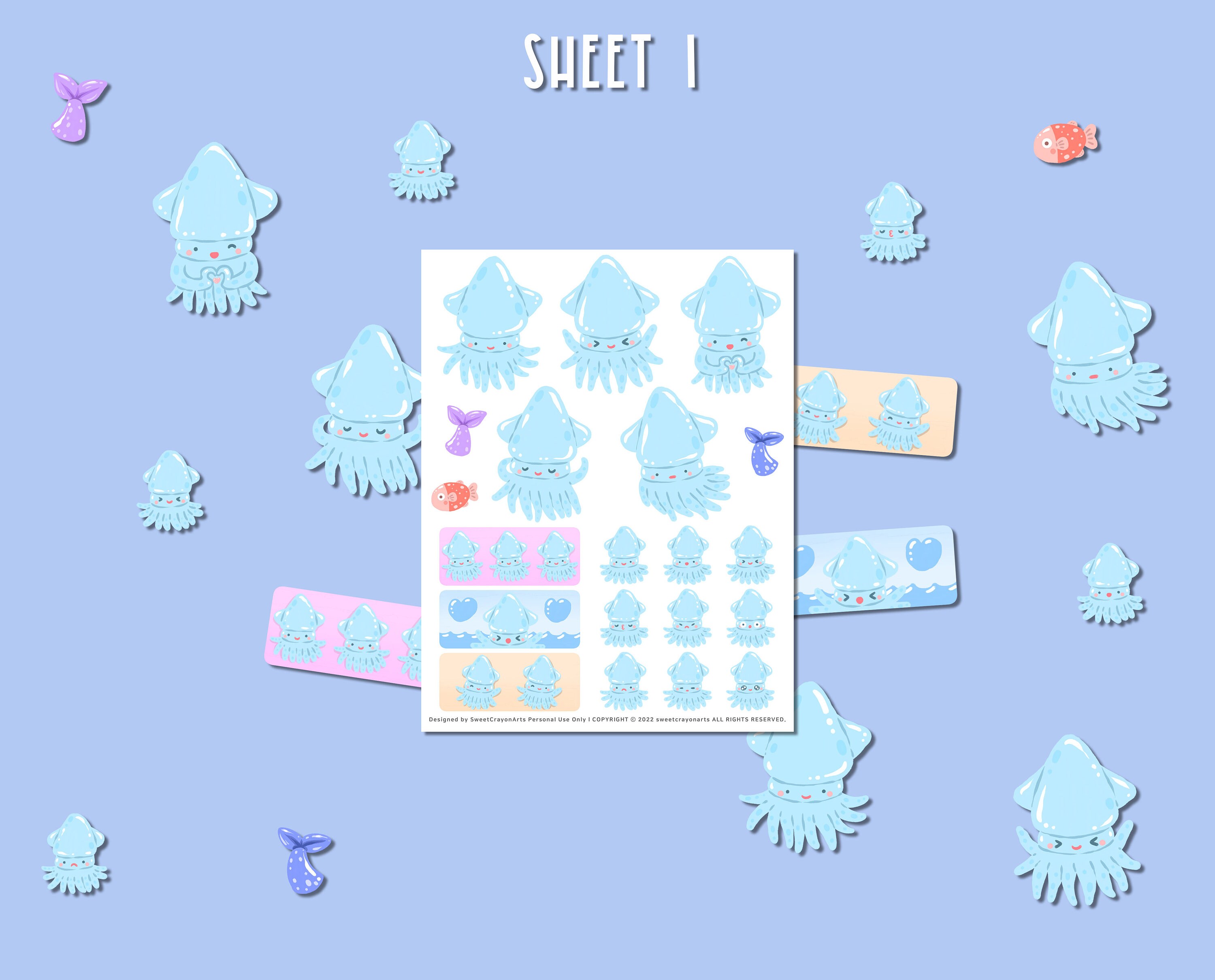 37 Cute Squid Digital Sticker Pack, Squid Printable Stickers, Goodnotes ...