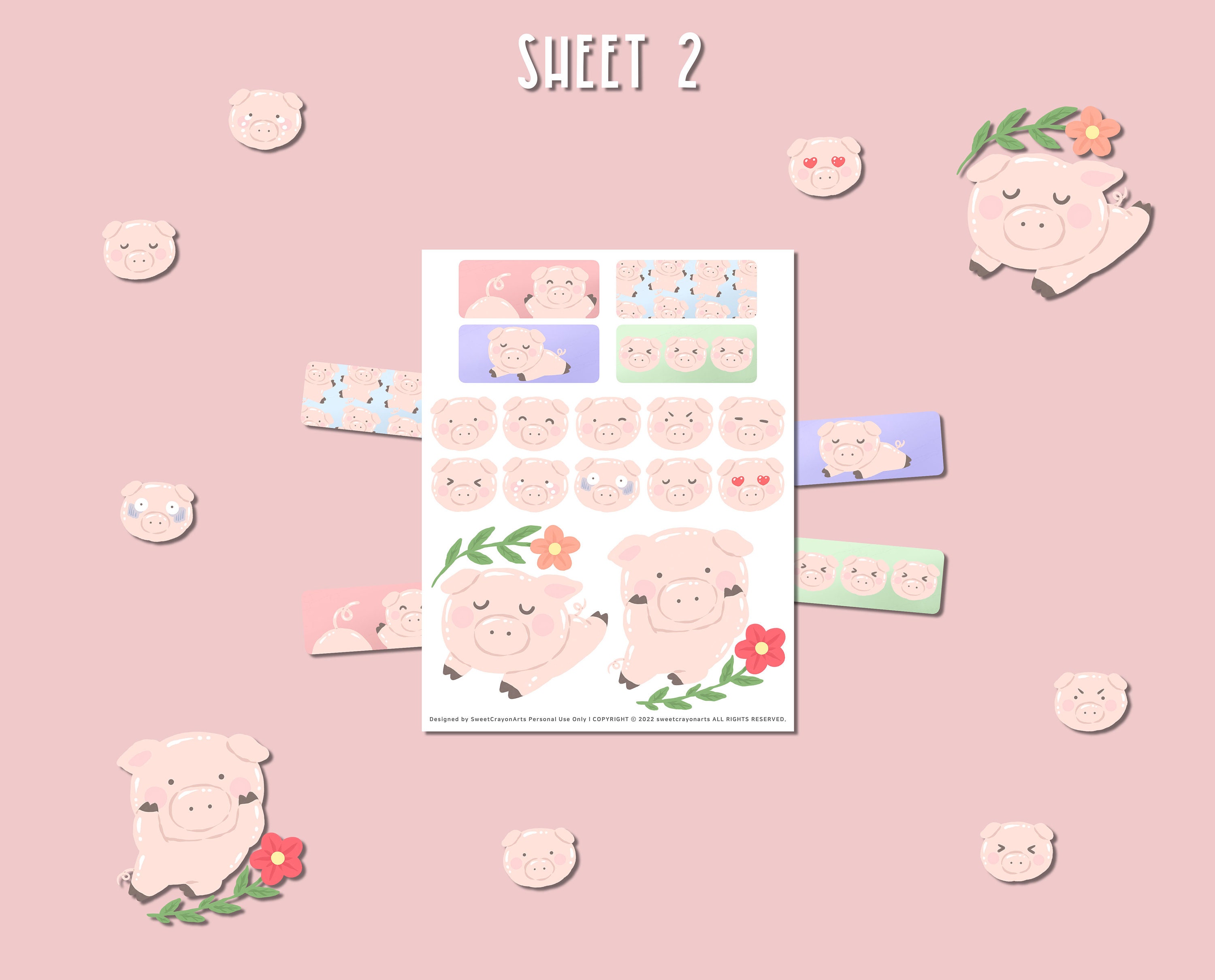 35 Cute Pig Digital Sticker Pack, Cute Pig Printable Stickers, Pig Png ...