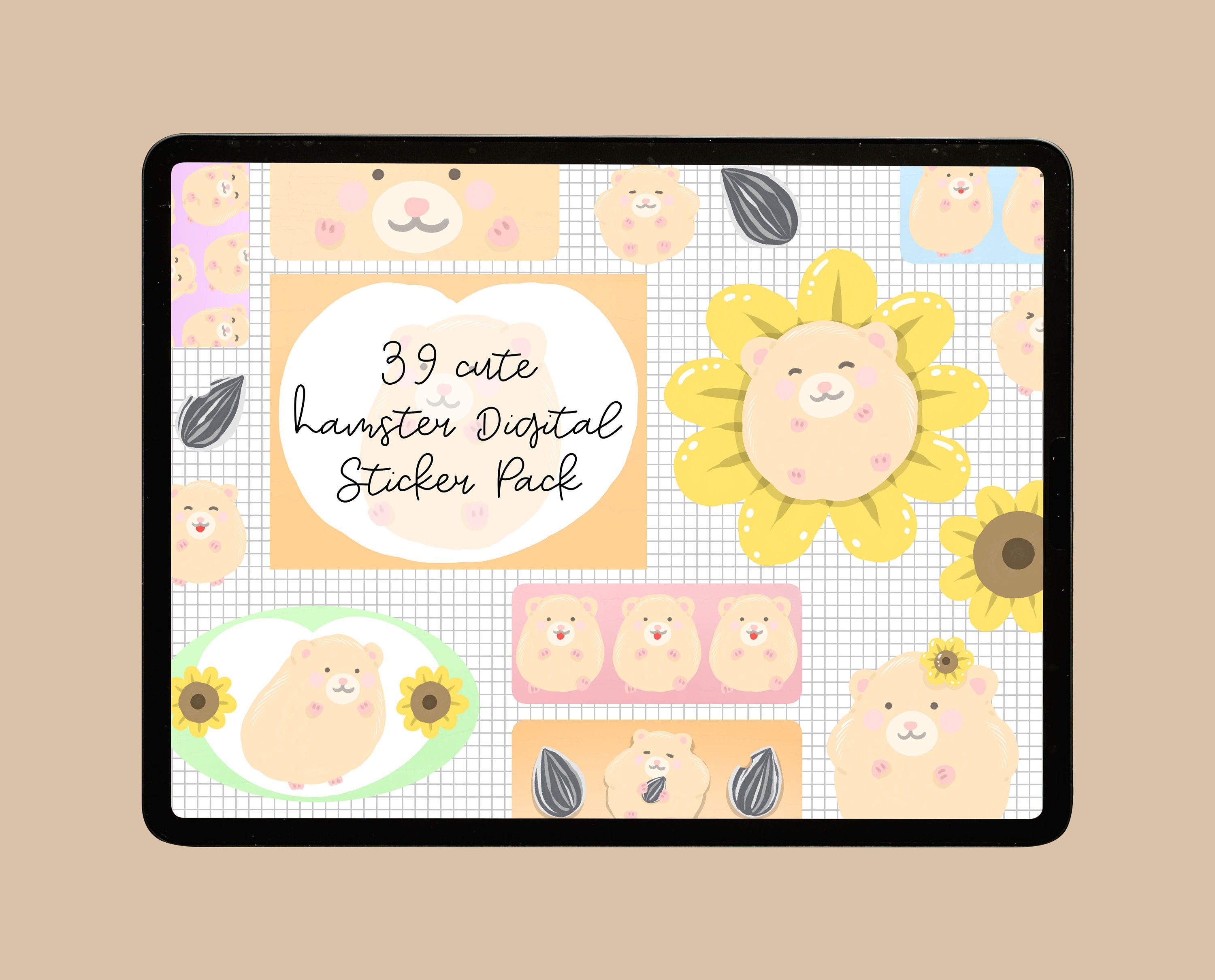 39 Cute Hamster Digital Sticker Pack, Beige Hamster Printable Stickers ...