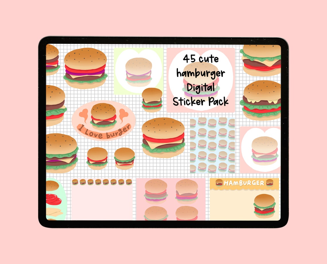 45 Cute Hamburger Digital Sticker Pack Hamburger Printable - Etsy