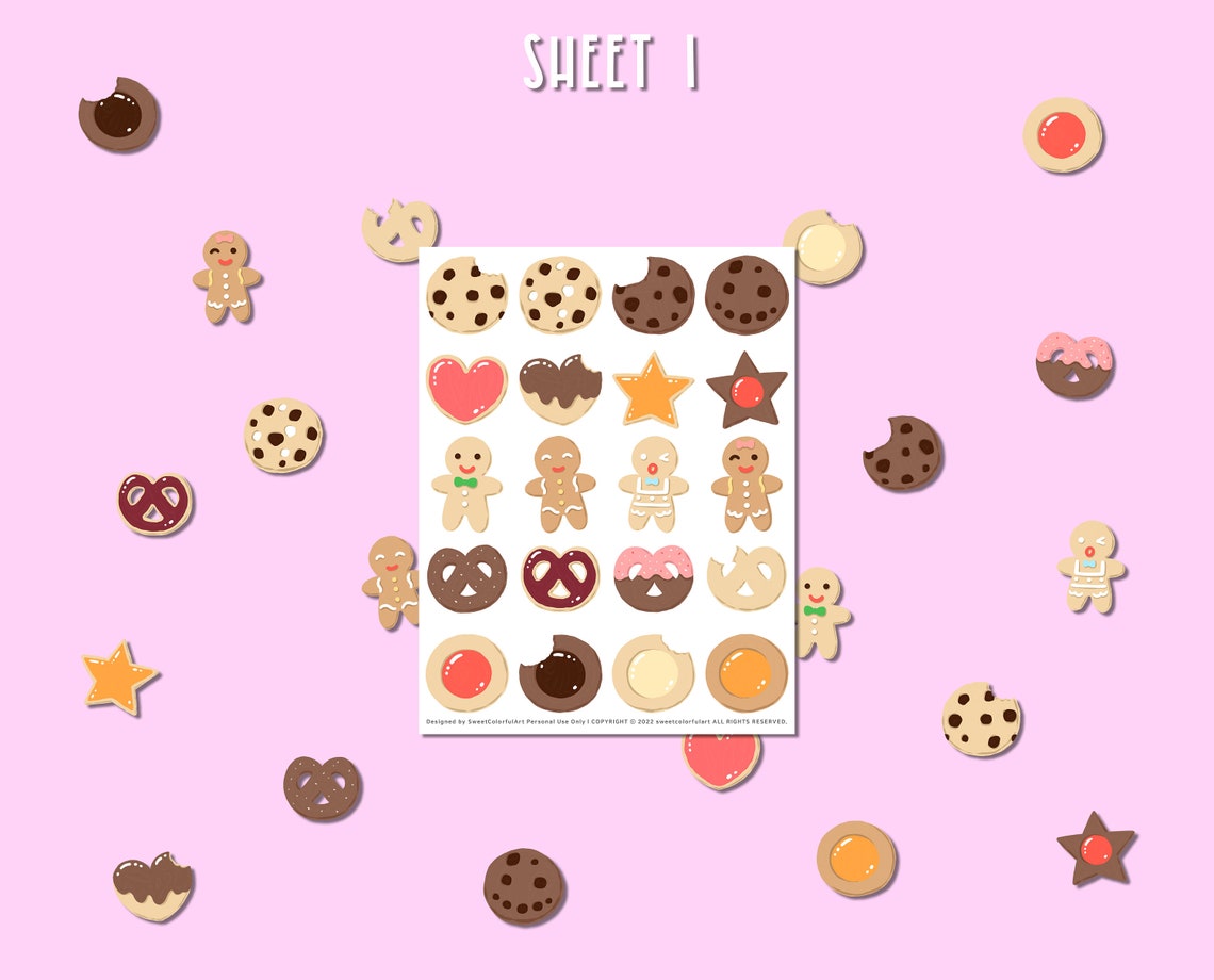60 Cute Cookie Digital Sticker Pack Cookie Printable - Etsy