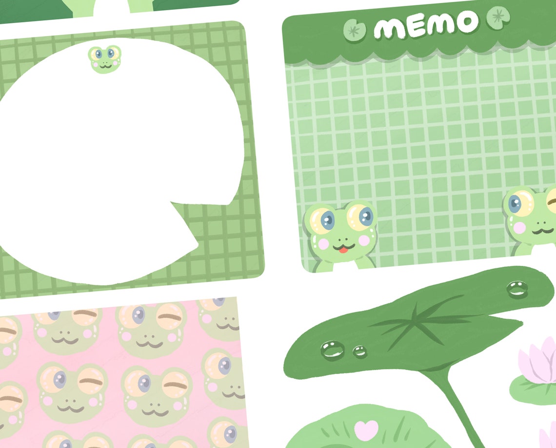 42 Cute Frog Digital Sticker Pack, Green Frog Printable Stickers ...