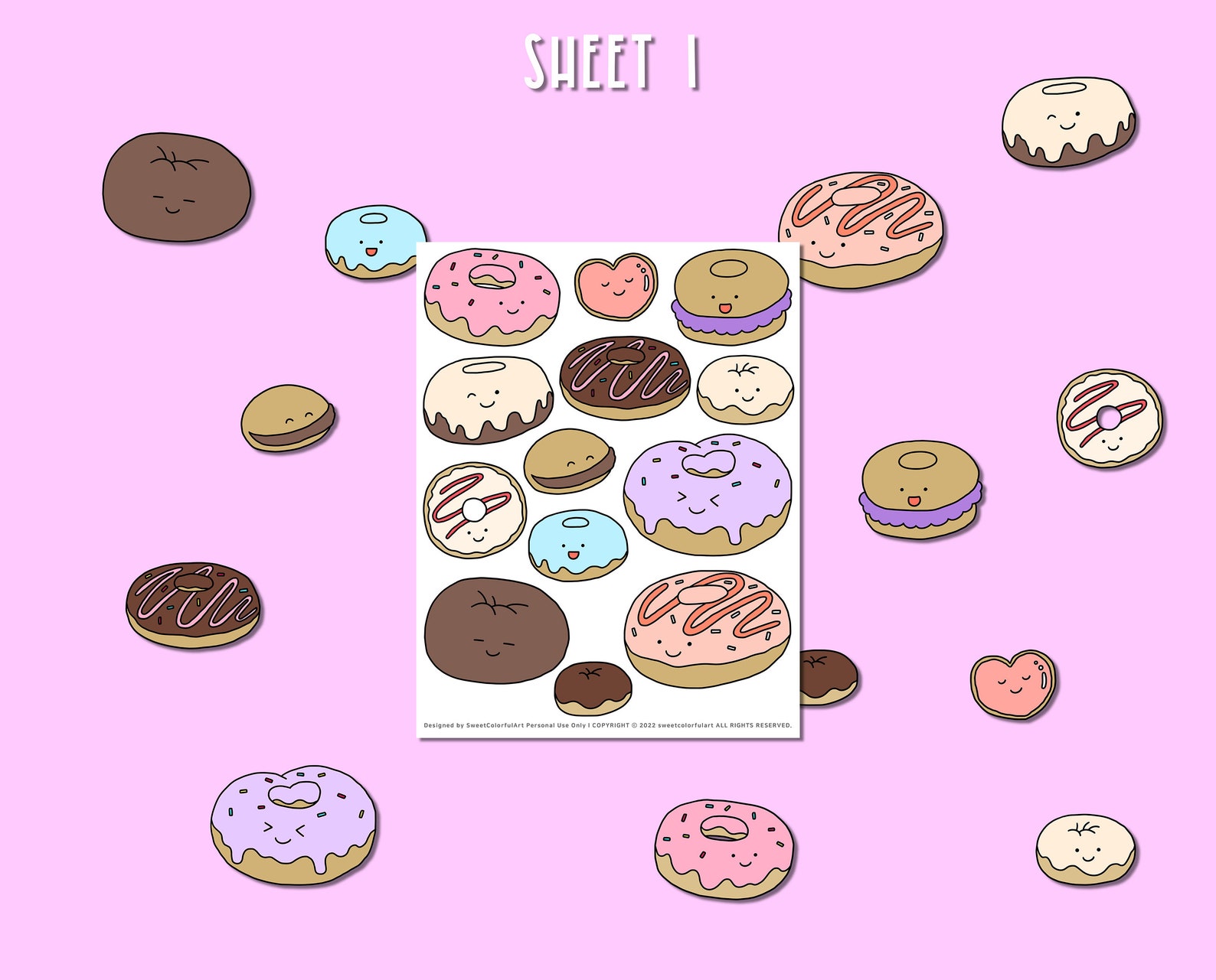 36 Cute Donut Digital Stickers, Cute Doughnut Printable Stickers, Cute ...