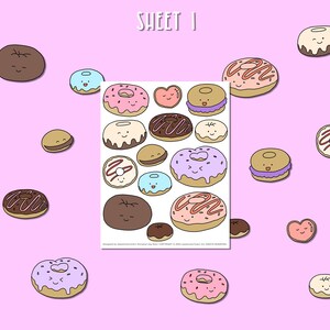 36 Cute Donut Digital Stickers, Cute Doughnut Printable Stickers, Cute ...