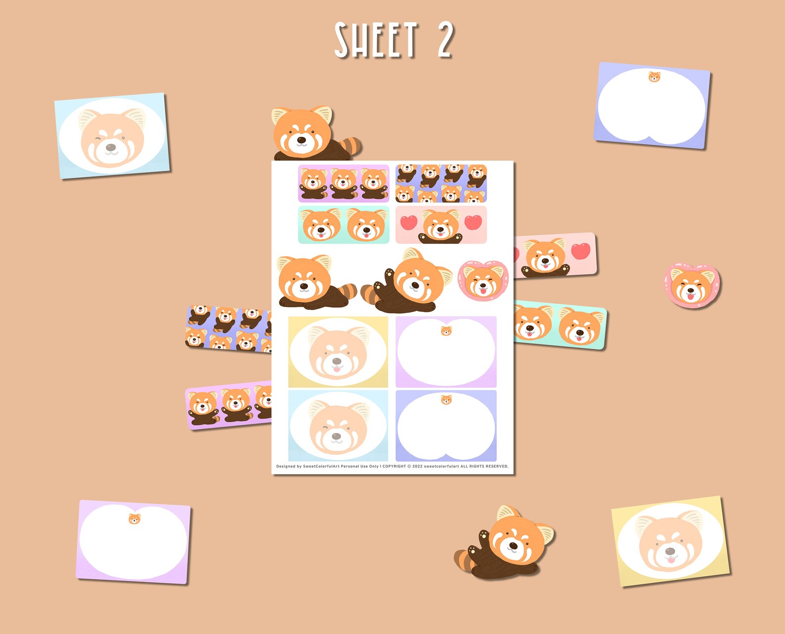 36 Cute Red Panda Digital Sticker Pack Red Panda Printable - Etsy