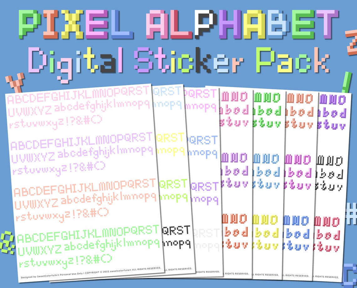 1392 Cute Pixel Alphabet Digital Sticker Pack Letter - Etsy