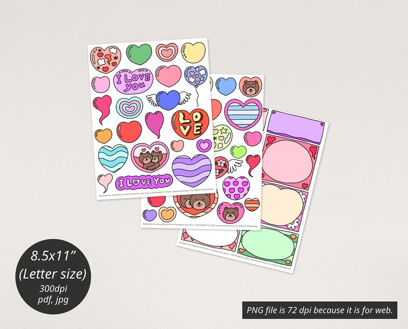 53 Cute Heart Digital Stickers Heart Shape Printable - Etsy