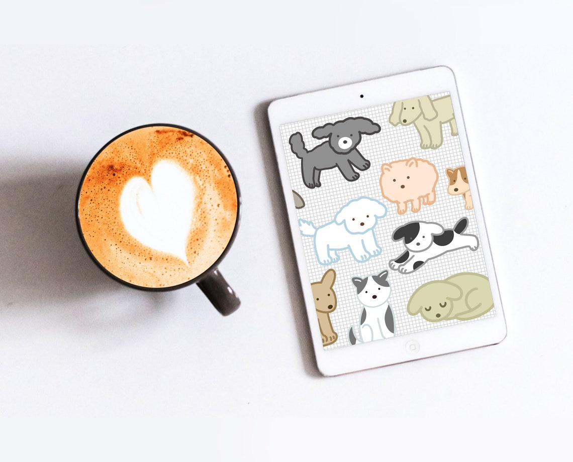 45 Cute Puppy Digital Sticker Pack, Dog Printable Stickers, Cute ...