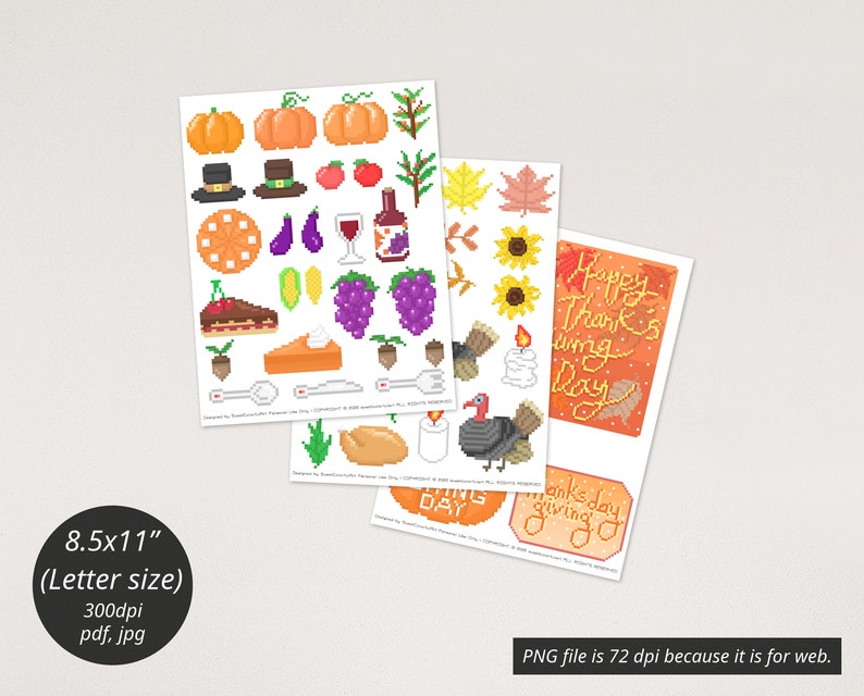 51 Thanksgiving Day Pixel Art Digital Stickers Happy - Etsy