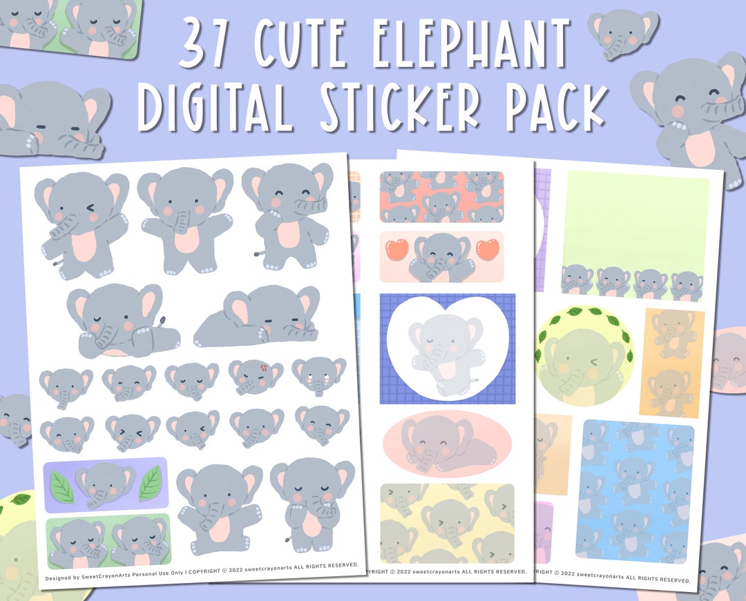 37 Cute Elephant Digital Sticker Pack Baby Elephant Printable - Etsy