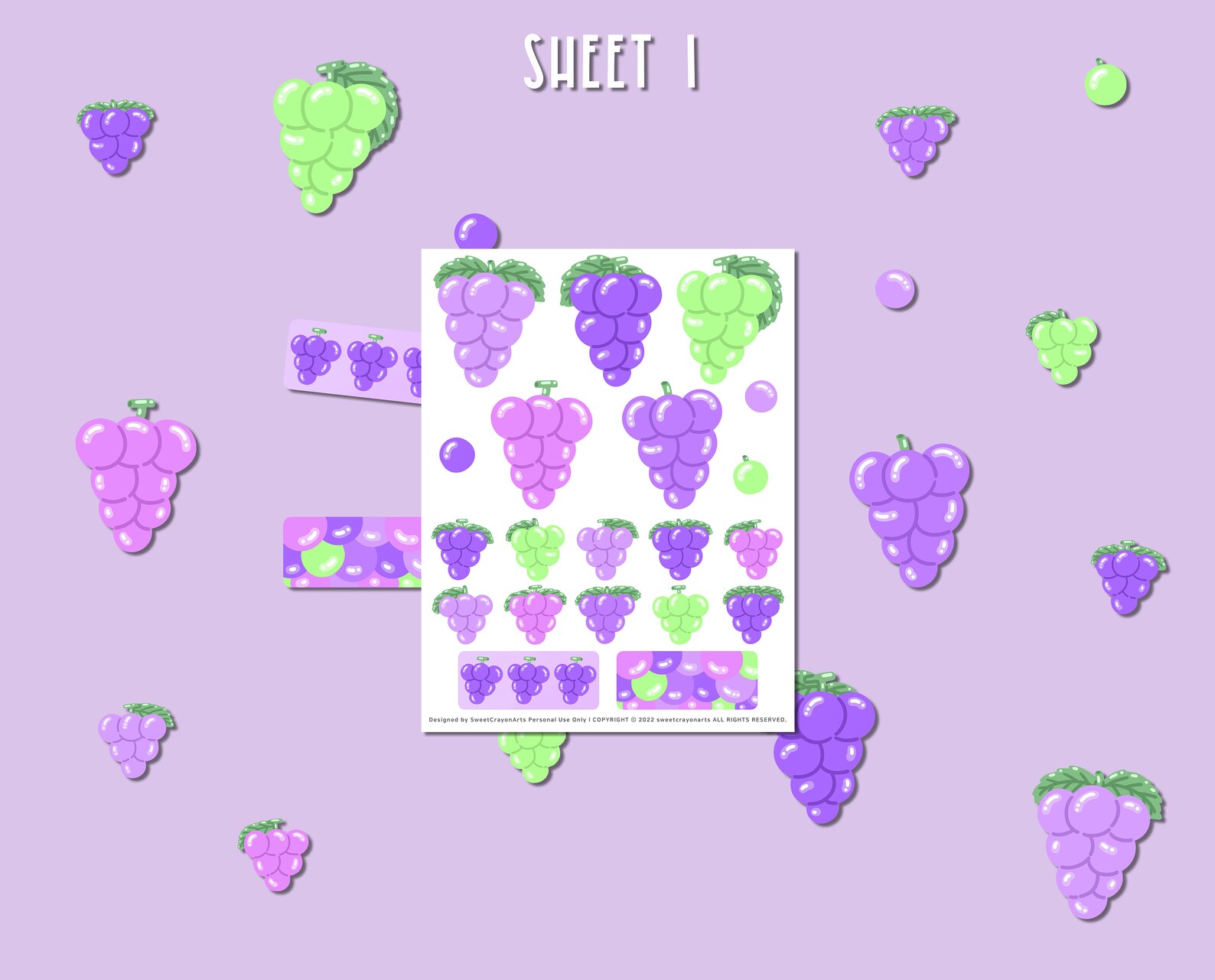 40 Cute Grape Digital Sticker Pack Cute Food Printable - Etsy