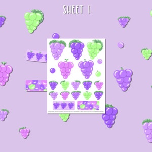 40 Cute Grape Digital Sticker Pack Cute Food Printable - Etsy