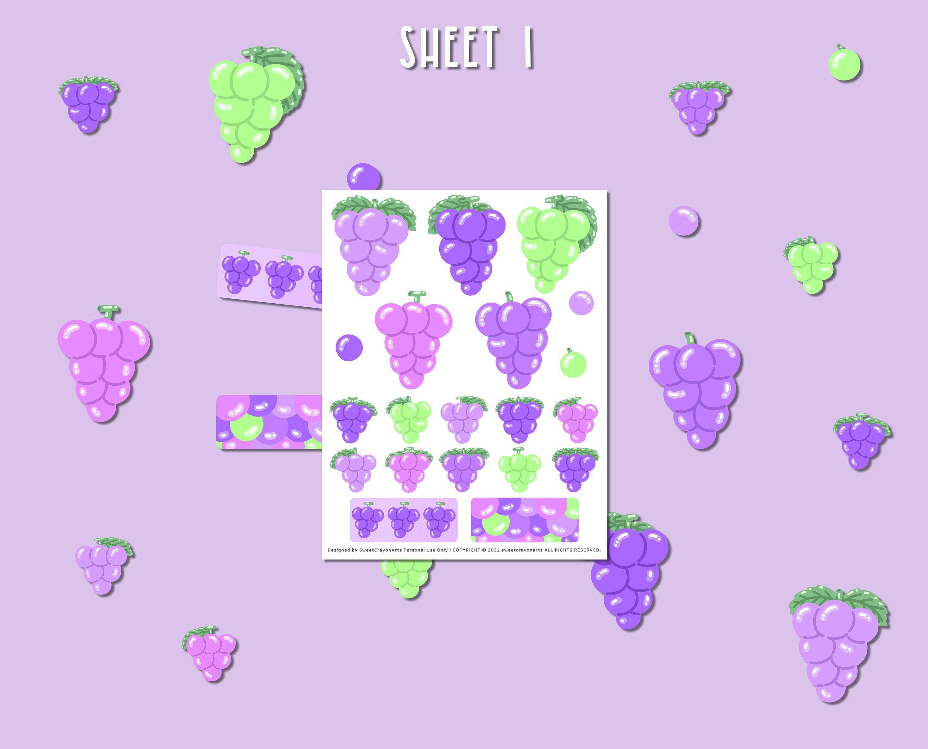 40 Cute Grape Digital Sticker Pack Cute Food Printable - Etsy