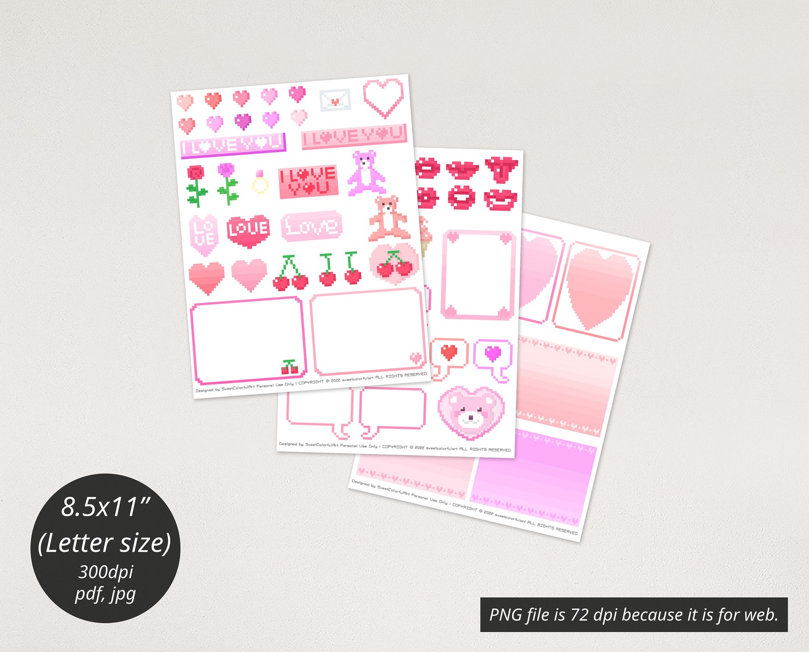 61 Pink Pixel Art Digital Sticker Pack Cute Pixel Art Sticker - Etsy