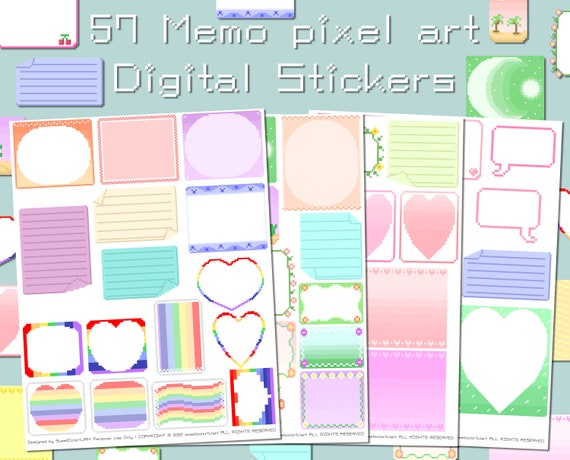 57 Memo Pixel Art Digital Stickers Retro Printable Stickers - Etsy