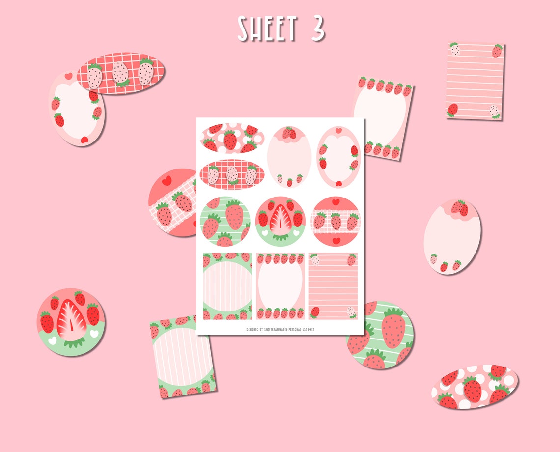 47 Strawberry Digital Sticker Pack Cute Strawberry Printable | Etsy