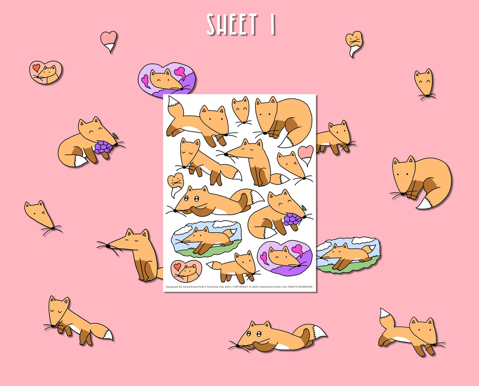 39 Cute Fox Digital Stickers Red Fox Printable Stickers Etsy