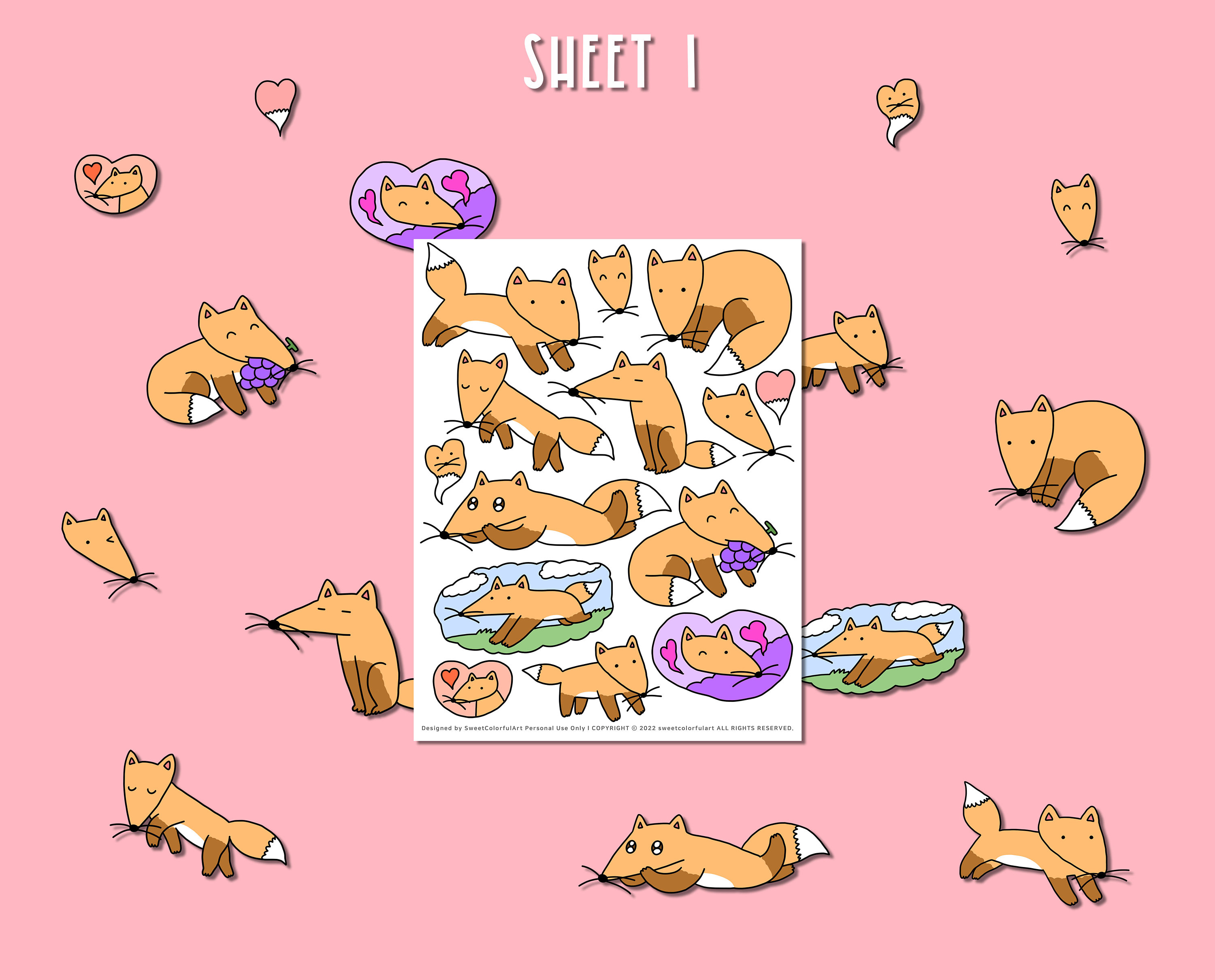 39 Cute Fox Digital Stickers Red Fox Printable Stickers - Etsy