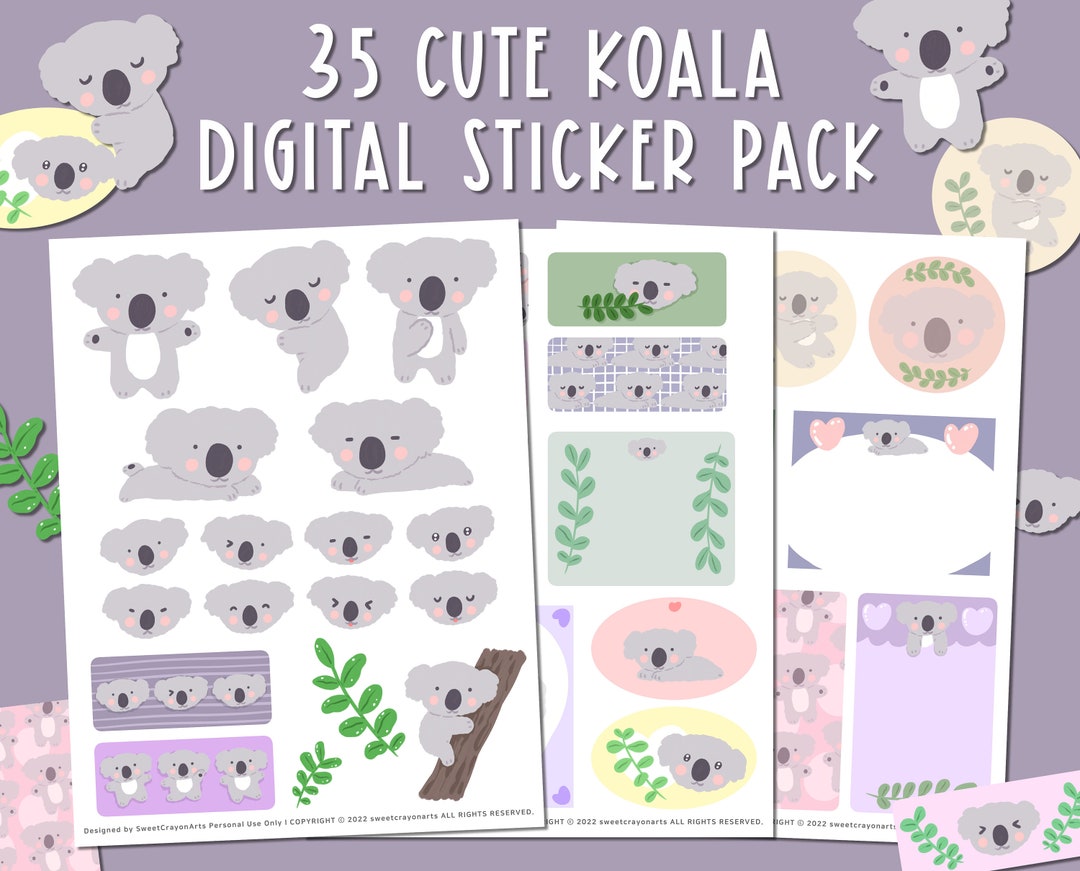 35 Cute Koala Digital Sticker Pack, Cute Koala Printable Stickers ...