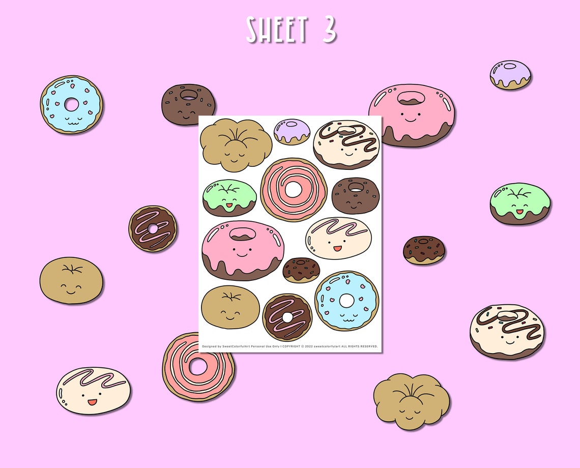 36 Cute Donut Digital Stickers Cute Doughnut Printable - Etsy
