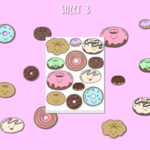 36 Cute Donut Digital Stickers, Cute Doughnut Printable Stickers, Cute ...
