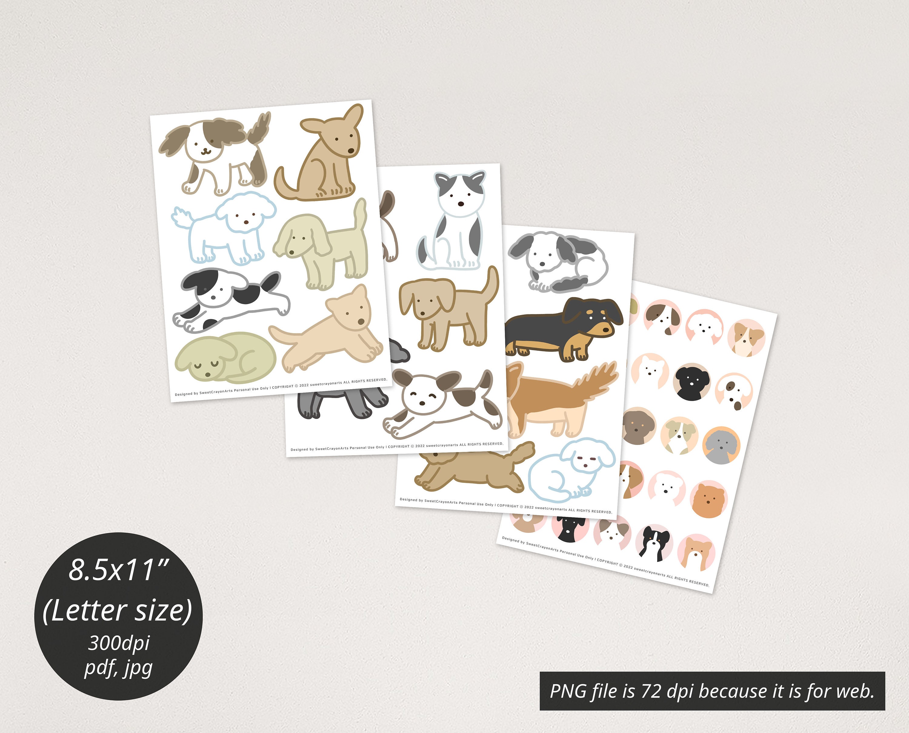 45 Cute Puppy Digital Sticker Pack, Dog Printable Stickers, Cute ...