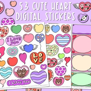 53 Cute Heart Digital Stickers Heart Shape Printable - Etsy