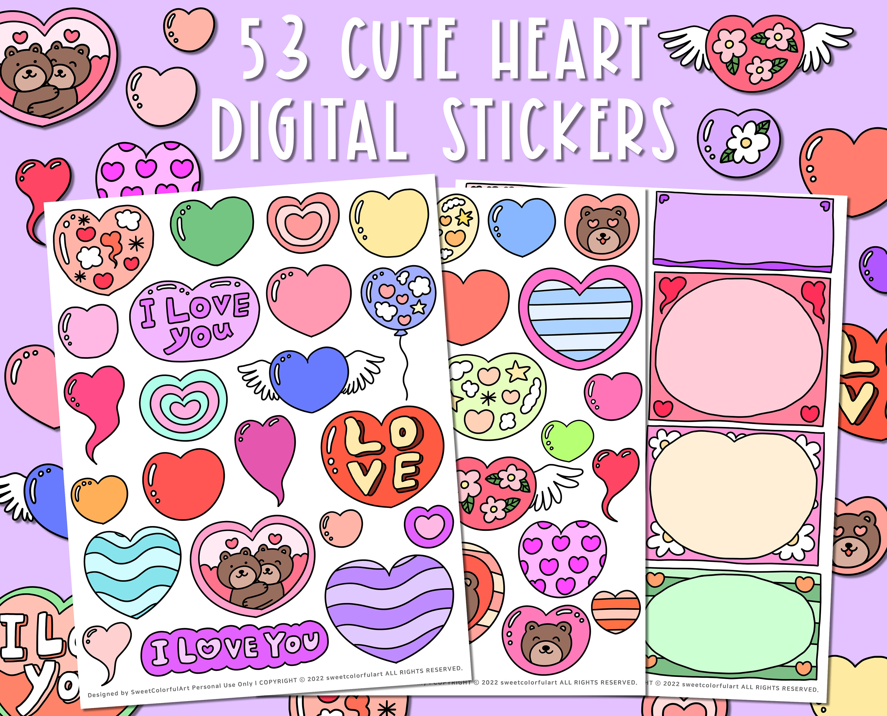 53 Cute Heart Digital Stickers Heart Shape Printable - Etsy