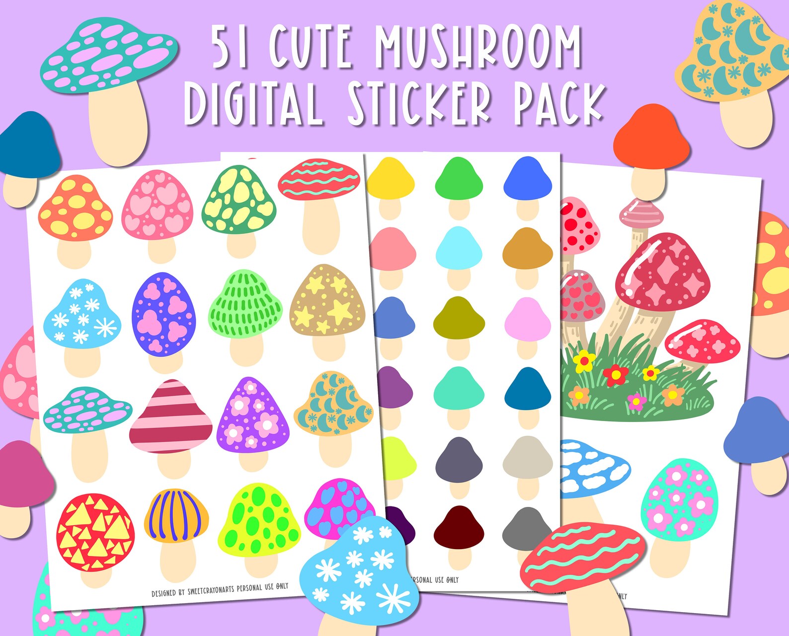 51 Cute Mushroom Digital Sticker Pack Colorful Mushroom - Etsy