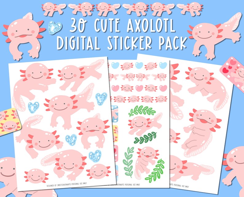 Axolotl Stickers: Ocean-themed Goodnotes and Printable Sticker Pack ...