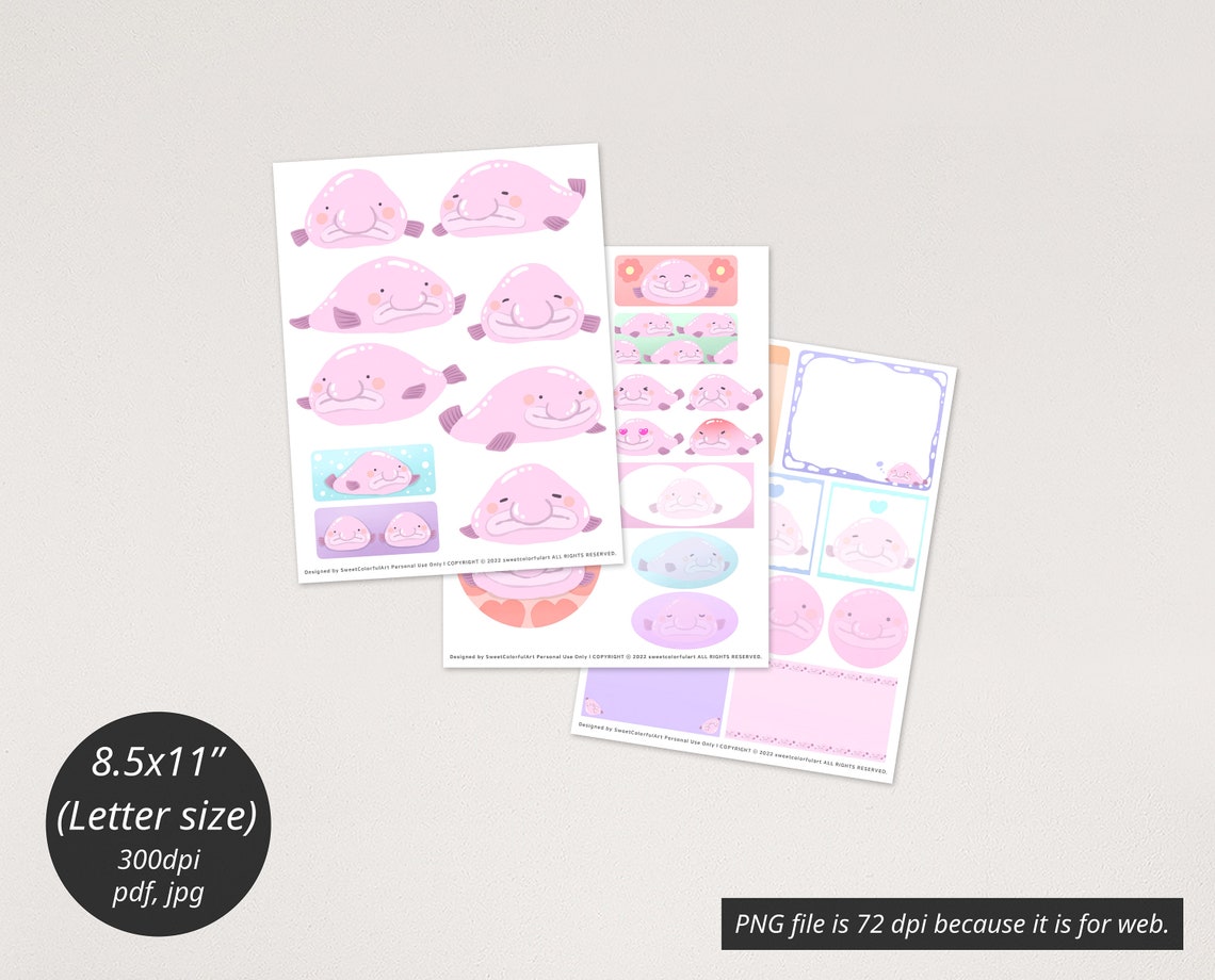 34 Cute Blobfish Digital Sticker Pack Pink Blob Fish - Etsy