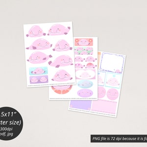 34 Cute Blobfish Digital Sticker Pack, Pink Blobfish Printable Stickers ...