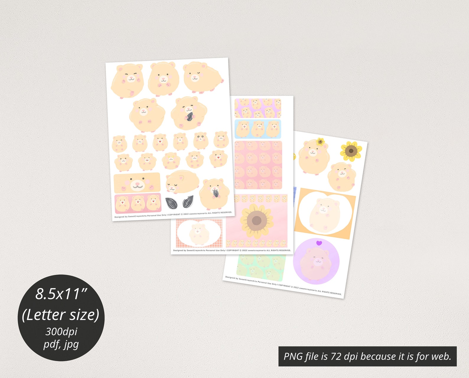 39 Cute Hamster Digital Sticker Pack, Beige Hamster Printable Stickers ...