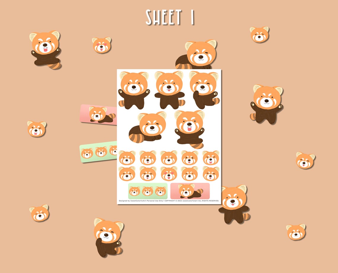 36 Cute Red Panda Digital Sticker Pack Red Panda Printable - Etsy
