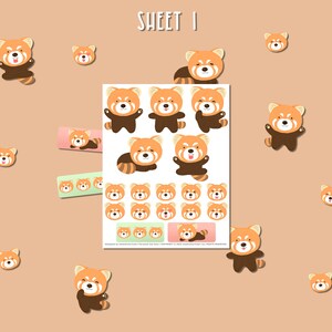 36 Cute Red Panda Digital Sticker Pack Red Panda Printable - Etsy