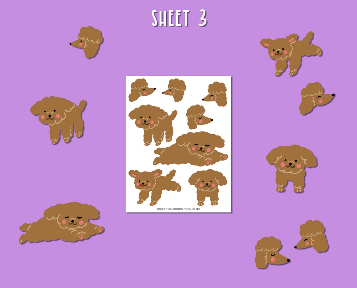 31 Cute Poodle Digital Sticker Pack Printable Stickers Dog - Etsy