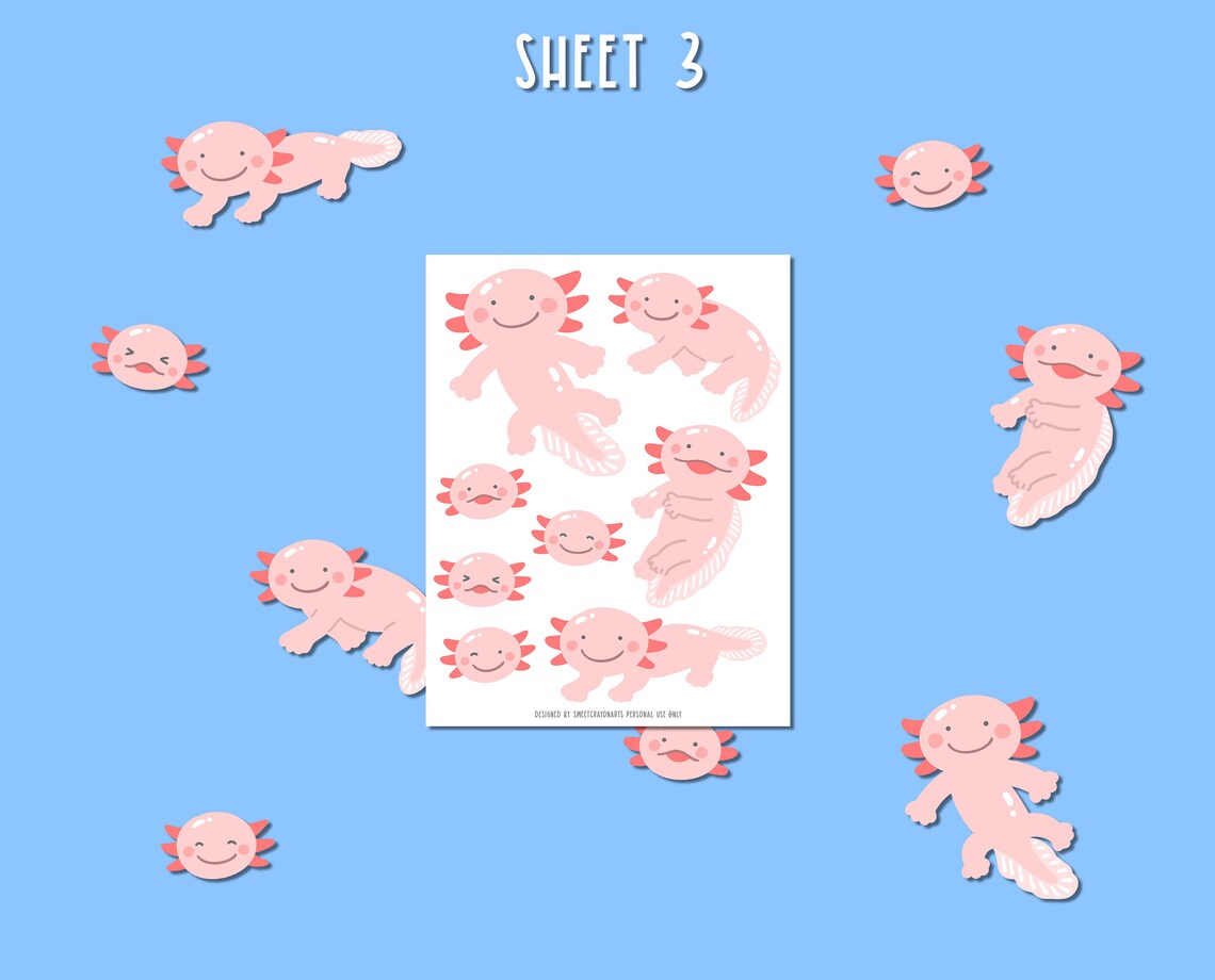 30 Cute Axolotl Digital Sticker Pack Printable Stickers - Etsy