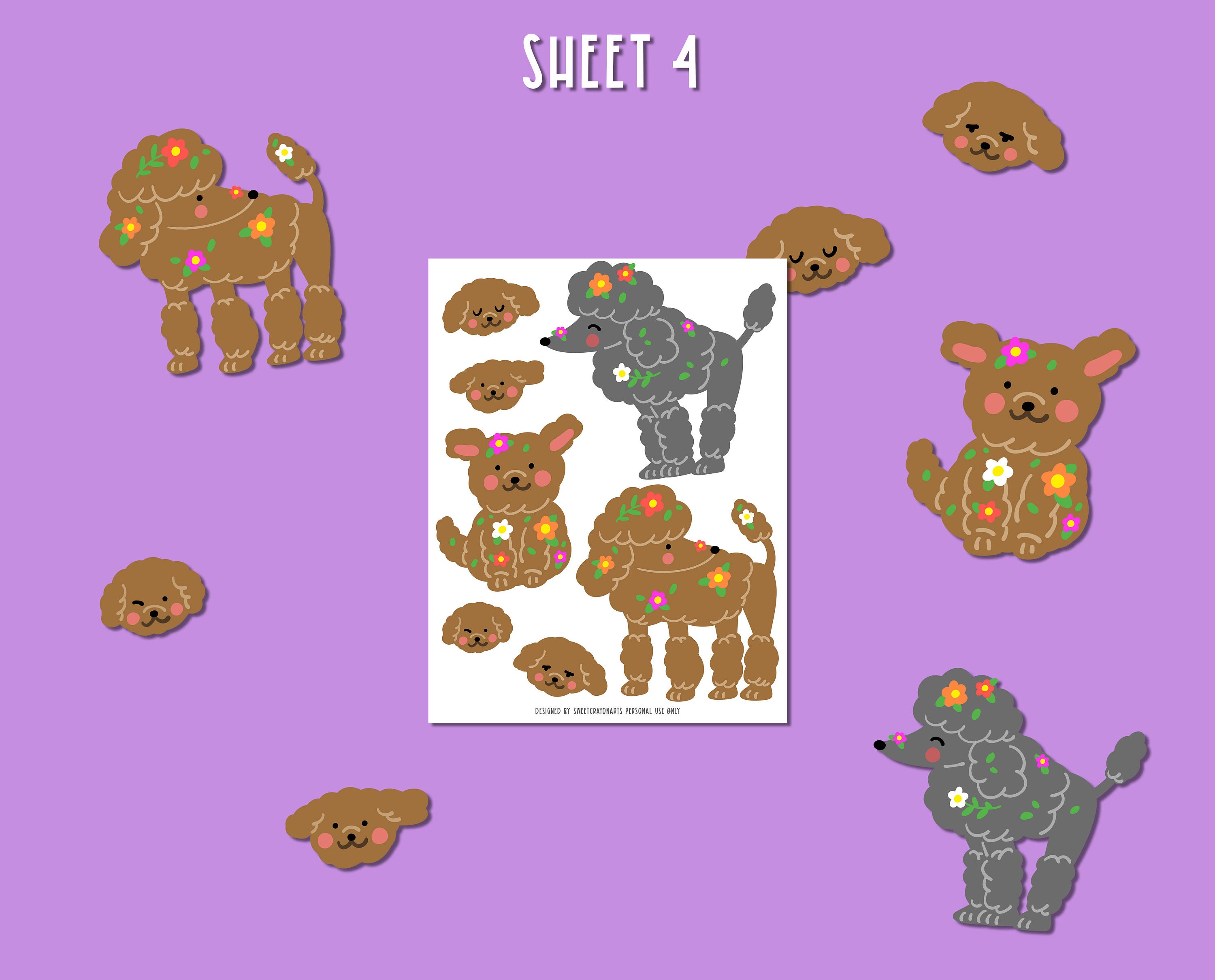 31 Cute Poodle Digital Sticker Pack Printable Stickers Dog - Etsy
