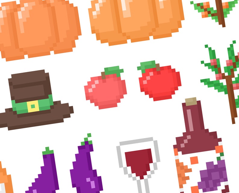 51 Thanksgiving Day Pixel Art Digital Stickers Happy - Etsy