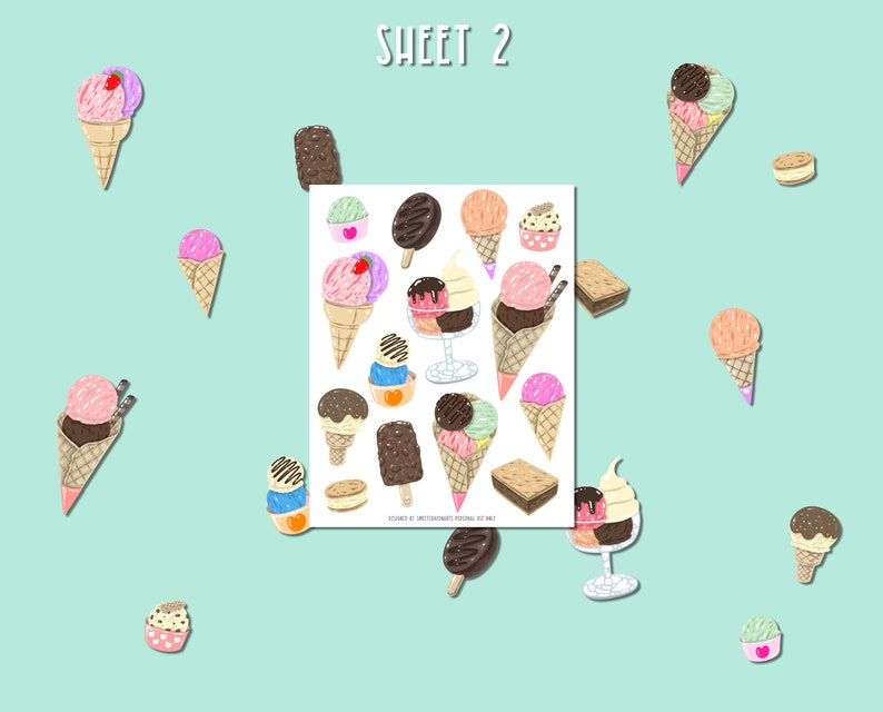 38 Ice Cream Digital Sticker Pack Printable Decorative | Etsy