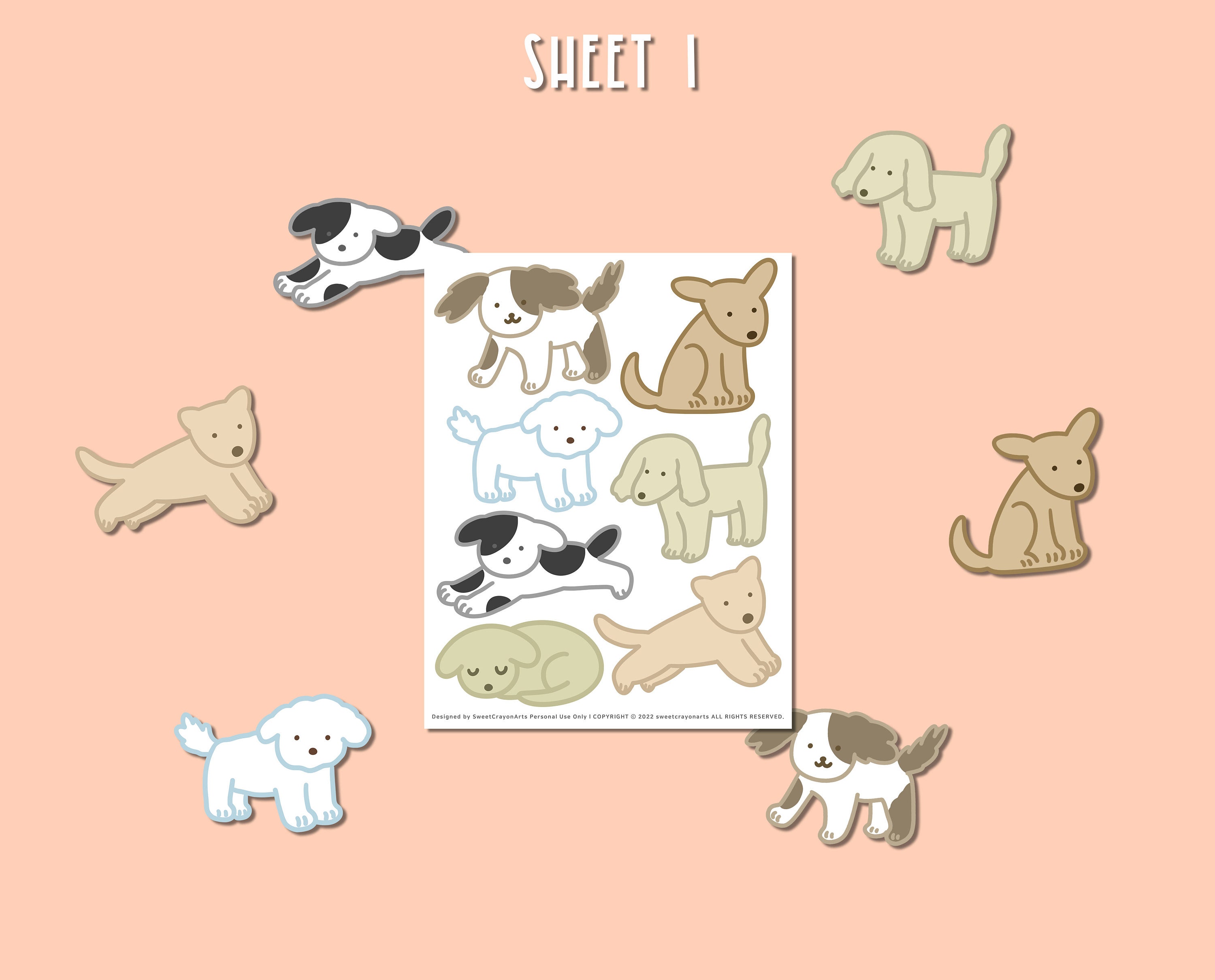 45 Cute Puppy Digital Sticker Pack, Dog Printable Stickers, Cute ...