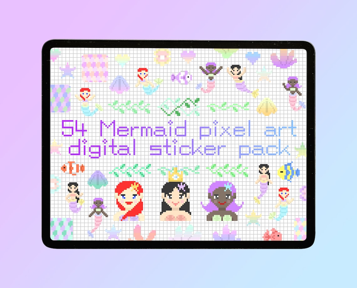 54 Mermaid Pixel Art Digital Sticker Pack Printable Stickers - Etsy