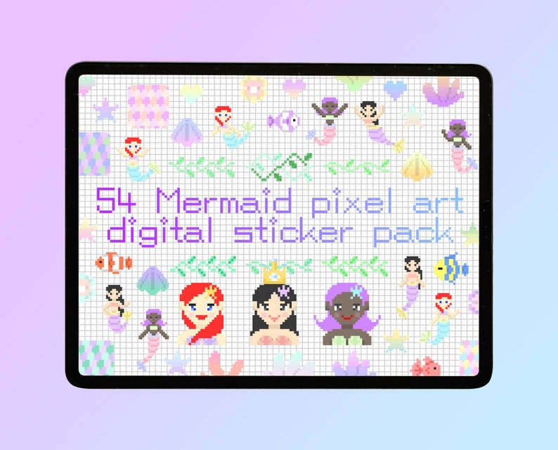 54 Mermaid Pixel Art Digital Sticker Pack Printable Stickers - Etsy