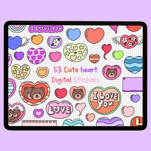 53 Cute Heart Digital Stickers, Heart Shape Printable Stickers ...