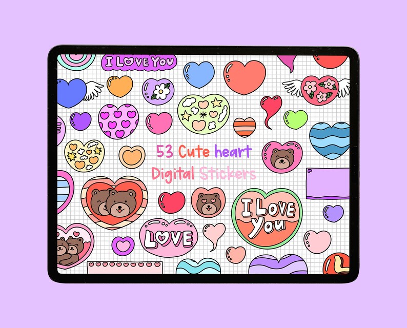 53 Cute Heart Digital Stickers Heart Shape Printable - Etsy
