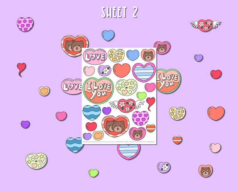 53 Cute Heart Digital Stickers Heart Shape Printable - Etsy