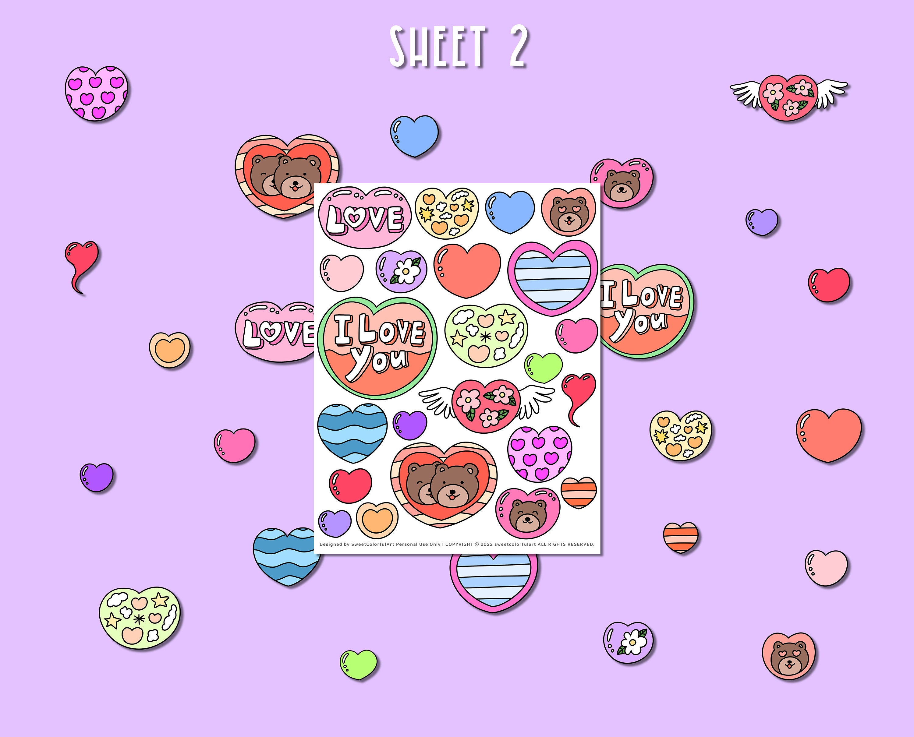 53 Cute Heart Digital Stickers Heart Shape Printable - Etsy