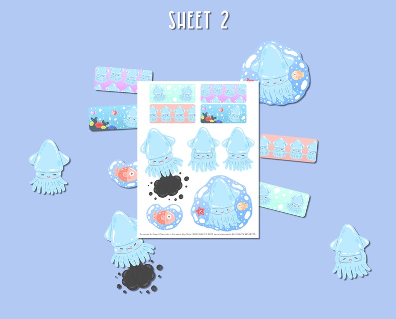 37 Cute Squid Digital Sticker Pack, Squid Printable Stickers, Goodnotes ...