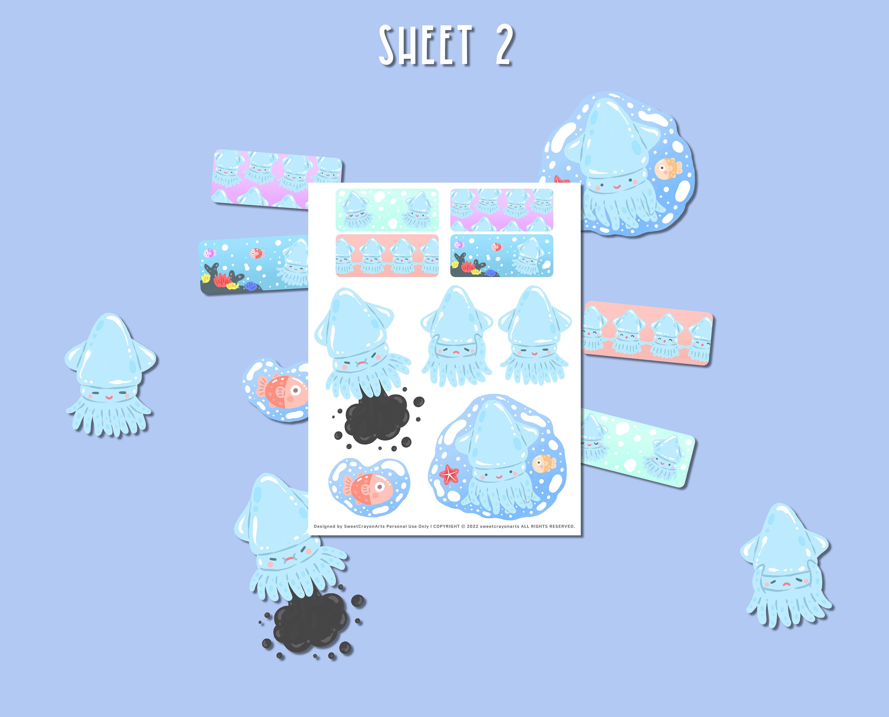 37 Cute Squid Digital Sticker Pack, Squid Printable Stickers, Goodnotes ...